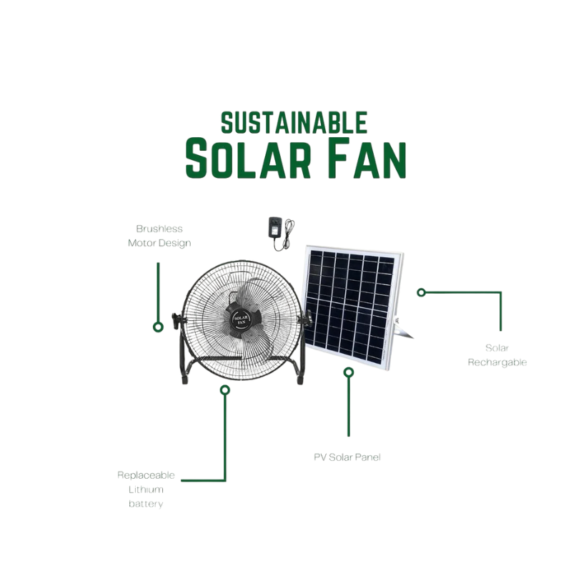Resolar 14" Solar Floor Fan - Aluminum Blade